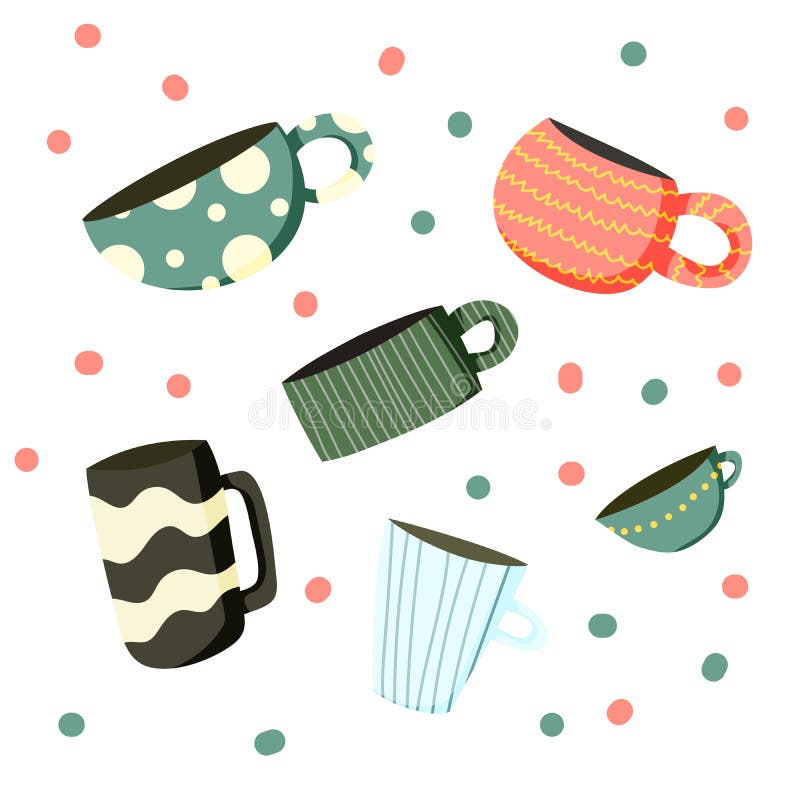 Set of Six Different Stylized Cups for Coffee or Tea. Stock Vector ...