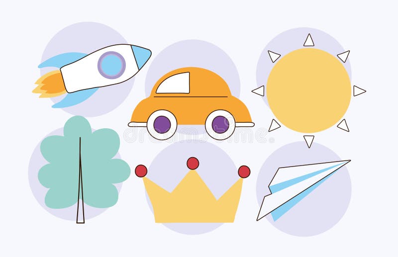 Six doodle items stock vector. Illustration of vector - 220635985