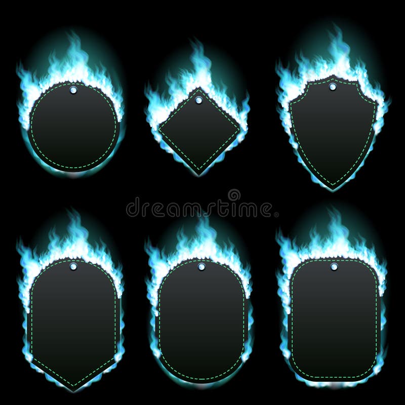 Set of Six Frames Surrounded with Azure Flame Stock Illustration ...