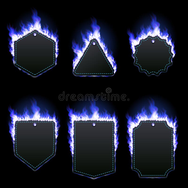 Set of Six Frames Surrounded with Blue Flame Stock Vector ...