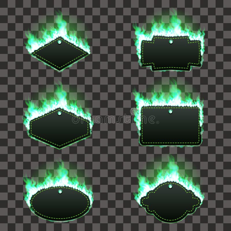 Set of Six Frames Surrounded with Green Flame Stock Vector ...