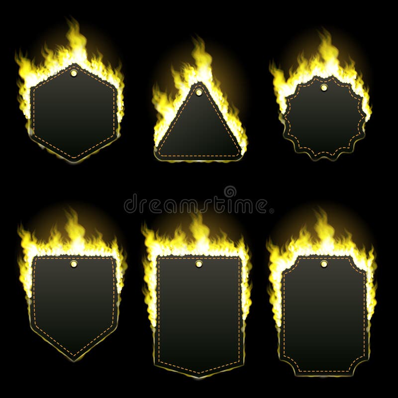 Set of Six Frames Surrounded with Yellow Flame Stock Vector ...