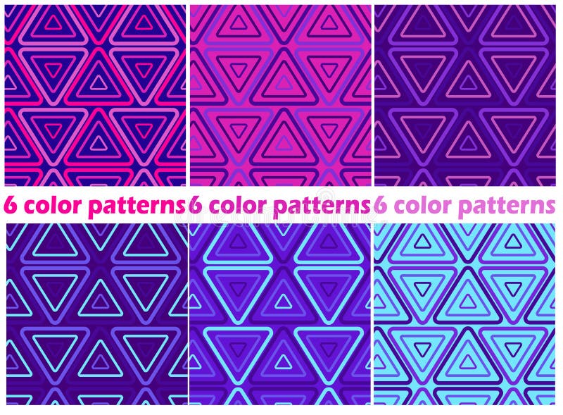 Set of Six Geometric Seamless Patterns in Pink and Violet Tones. Vector ...