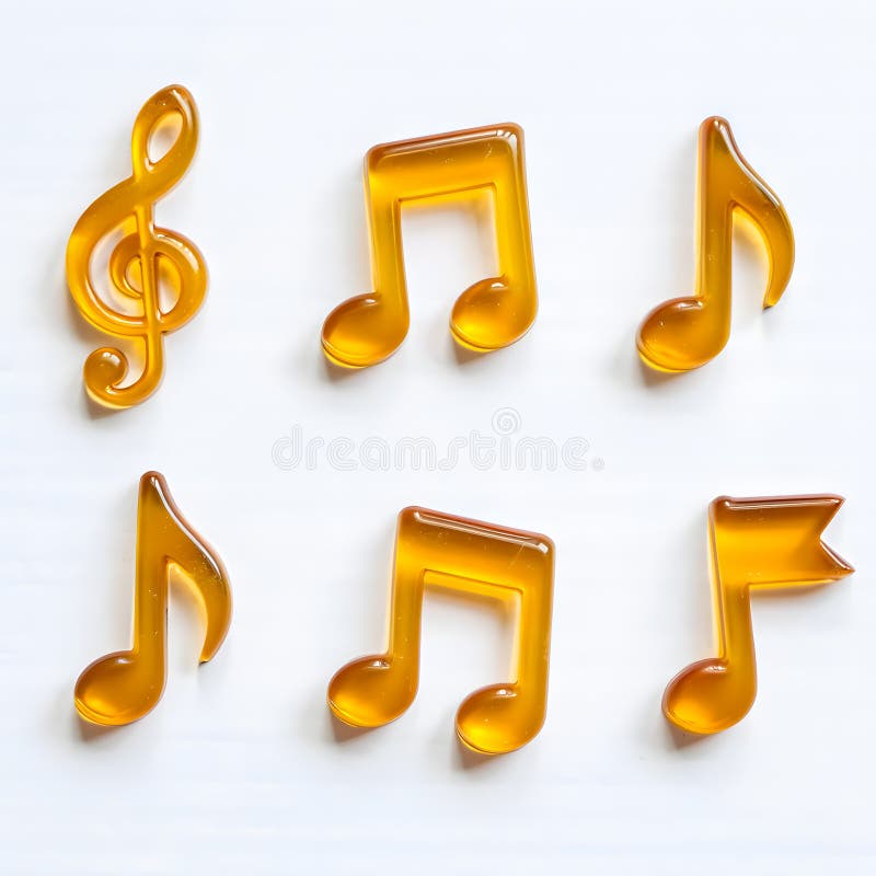 A Set of Six Golden Musical Notes and a Treble Clef Icons Stock ...