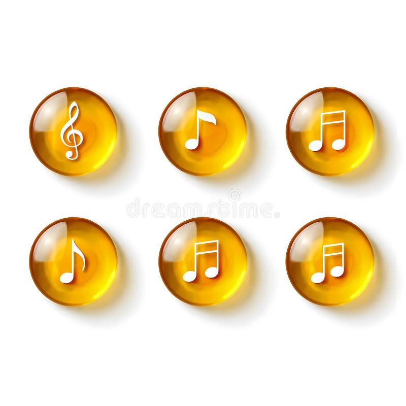 A Set of Six Golden Musical Notes and a Treble Clef Icons into 3d Amder ...