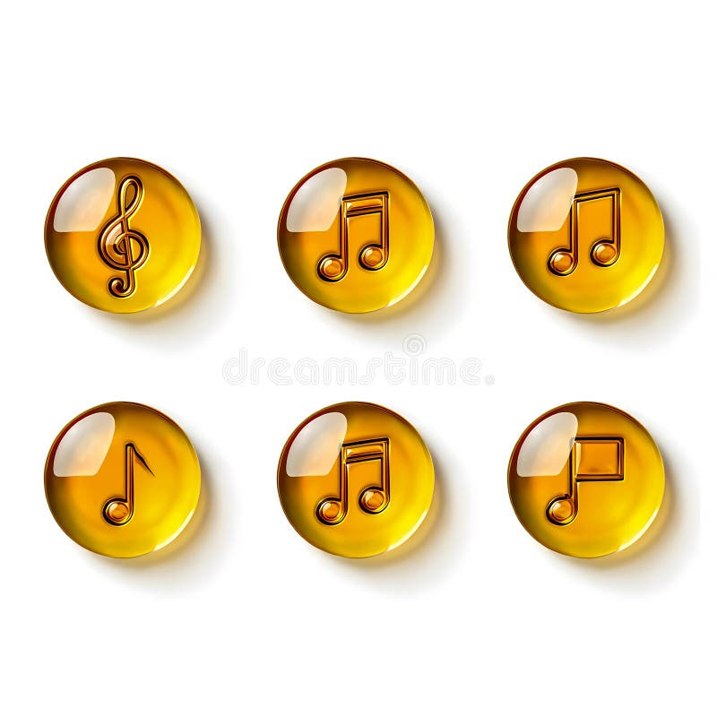 A Set of Six Golden Musical Notes and a Treble Clef Icons into 3d Amder ...