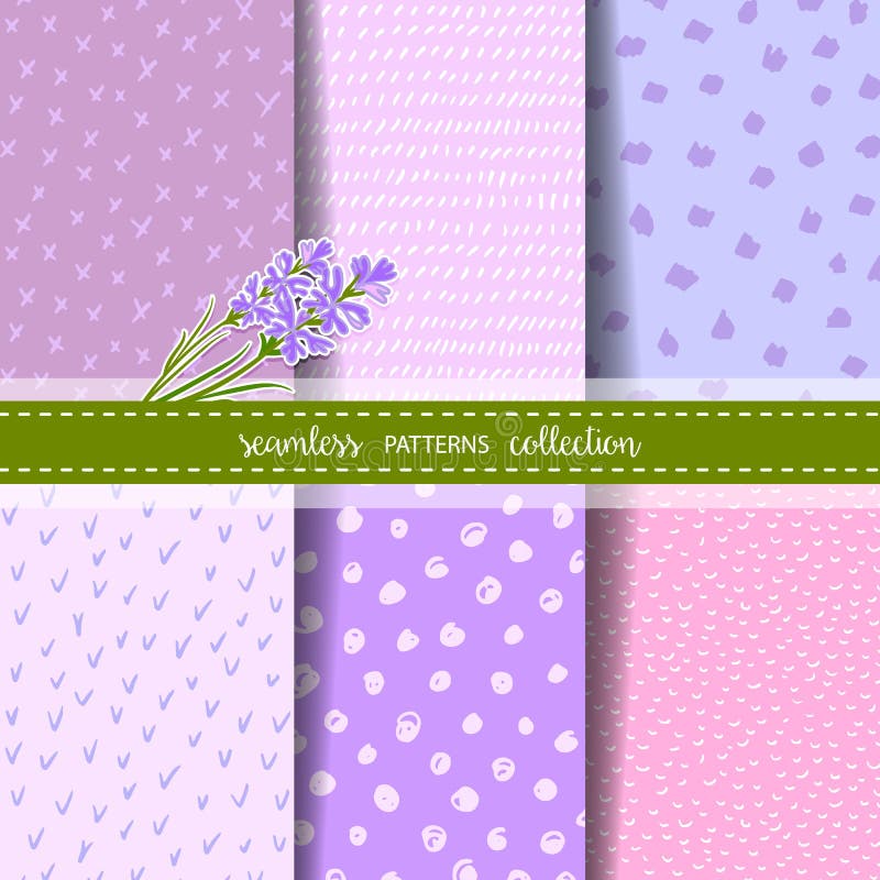 Set of Six Hand Drawn Seamless Patterns for Lavender Theme Design ...