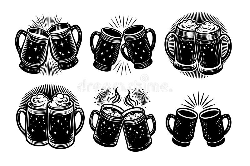 Six Set Cheers Mug Silhouette Vector Stock Vector - Illustration of ...