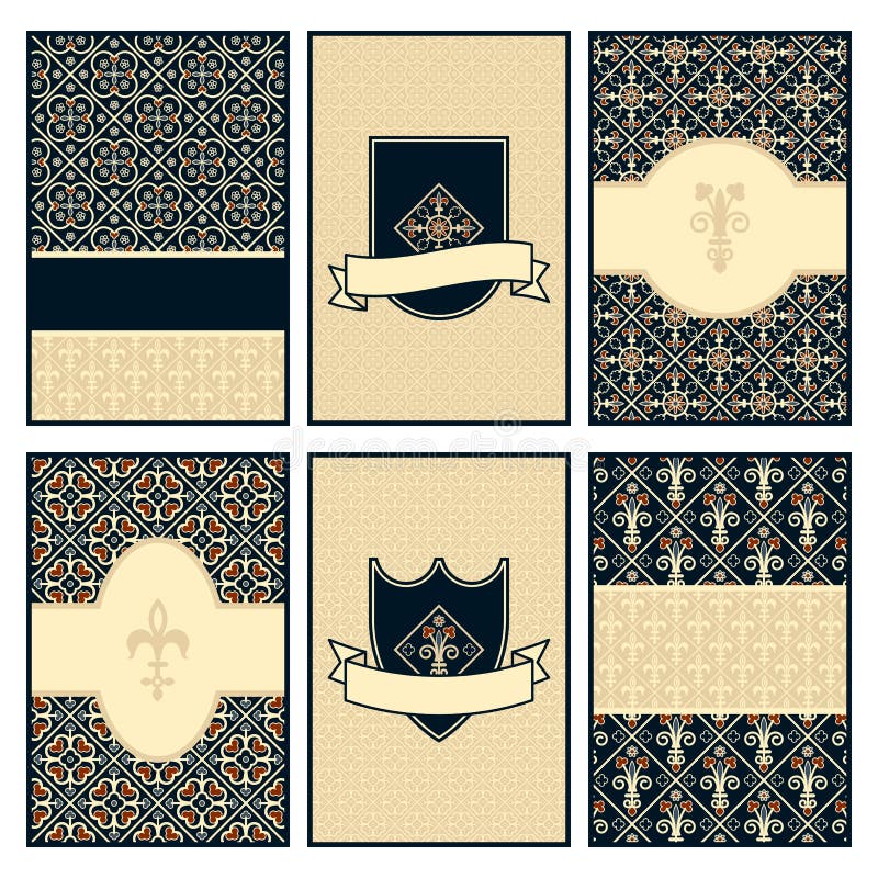 Set of Six Royal Stylished Cards Stock Vector - Illustration of royal ...