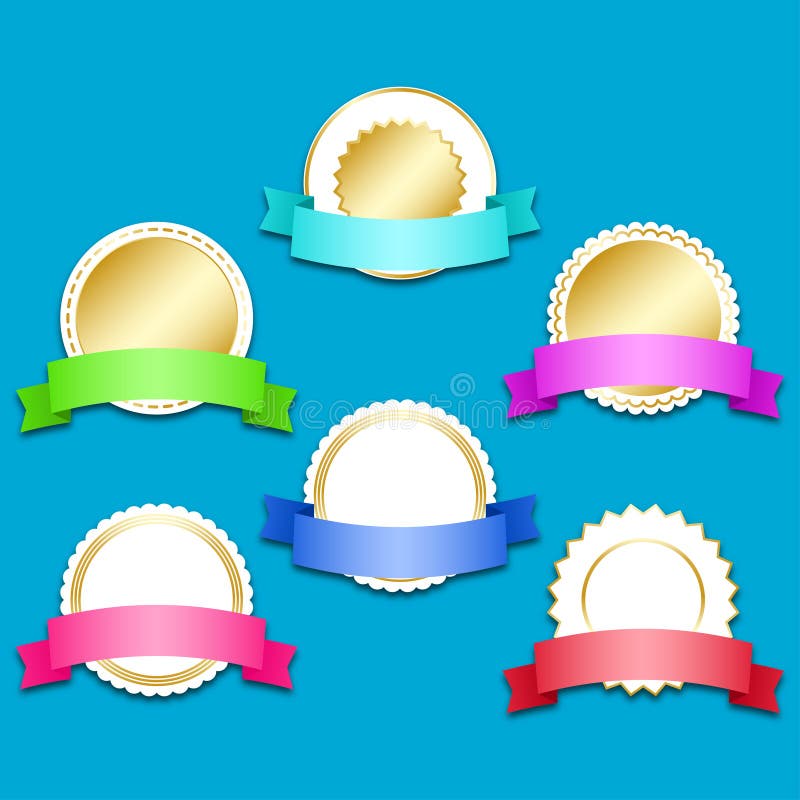 Set of Six Label Stickers with Award Ribbons Stock Vector ...