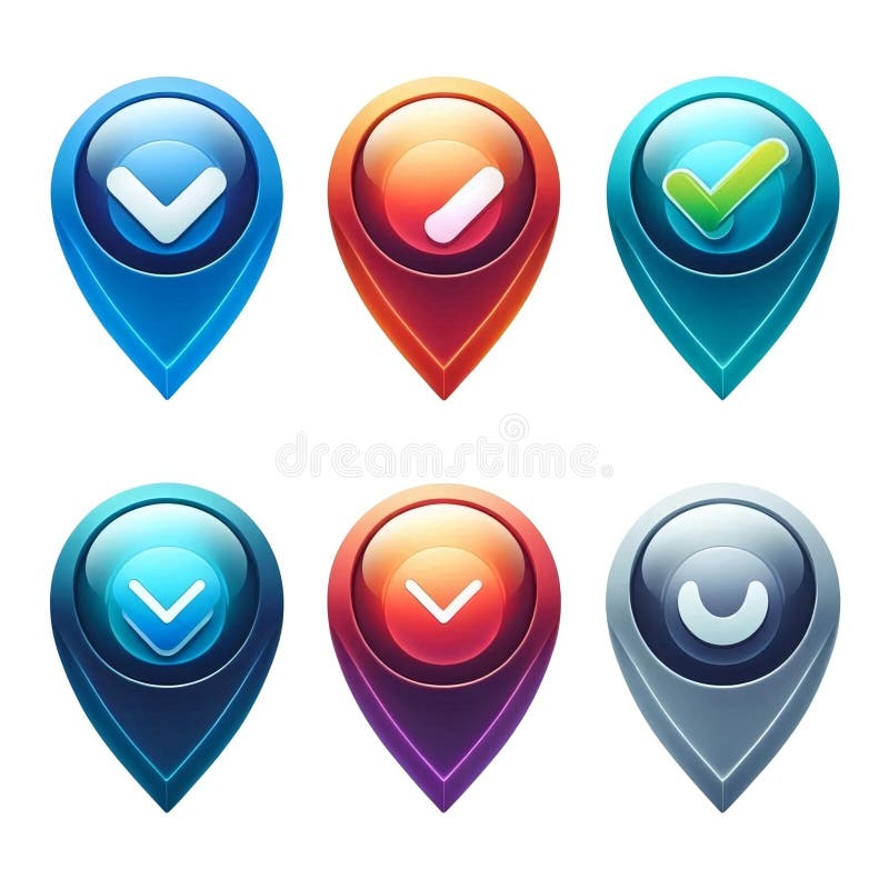 Set of Six Map Pin Icons with a Sleek 3D Effect and Shadow Stock ...