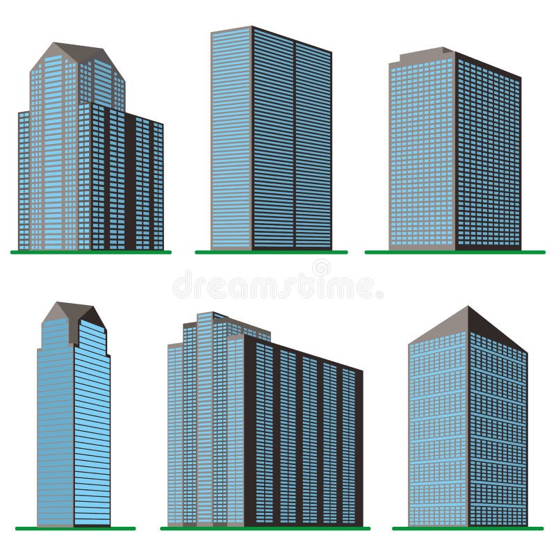 Set of Six Modern High-rise Building on a White Background Stock Vector ...