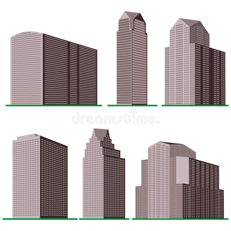 Set of Six Modern High-rise Building on a White Background. Stock ...