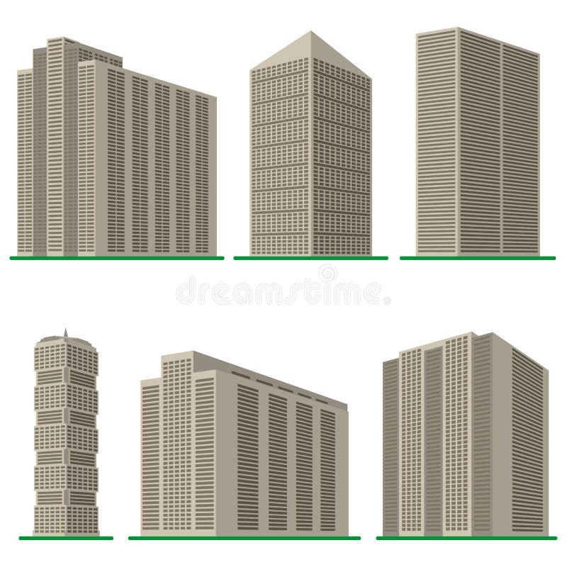 Set of Six Modern High-rise Building on a White Background Stock Vector ...