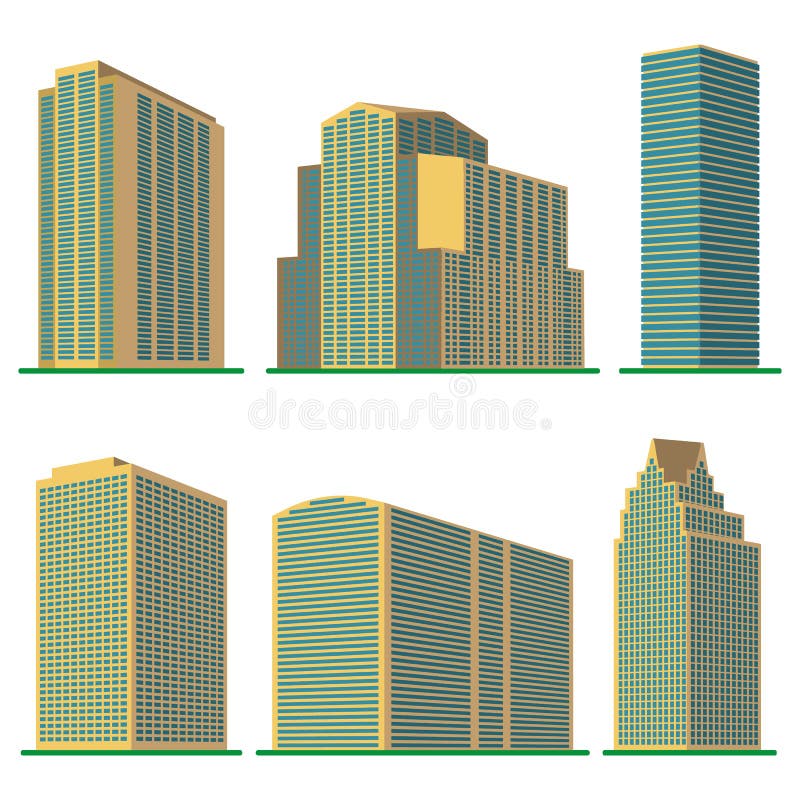 Set of Six Modern High-rise Building on a White Background Stock Vector ...