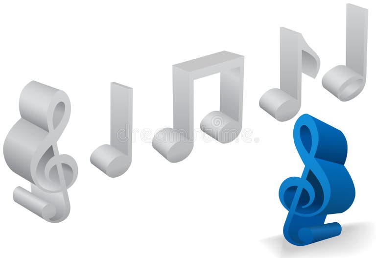 Set of Six Musical Note Symbols in 3D on White Stock Vector ...