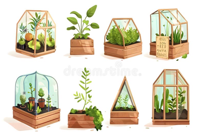 A Set of Six Potted Plants in Various Shapes and Sizes, Including a ...