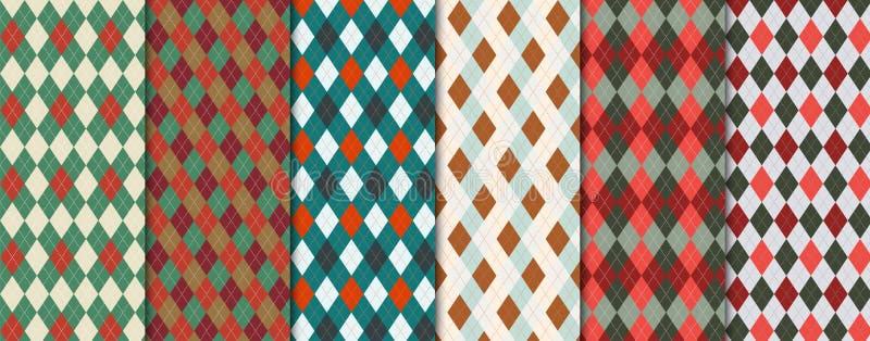 A Set of Six Seamless Argyle Patterns in Various Color Combinations ...