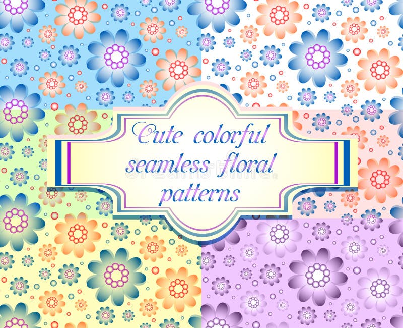 Set of Six Seamless Floral Patterns in Different Pale Colors Stock ...