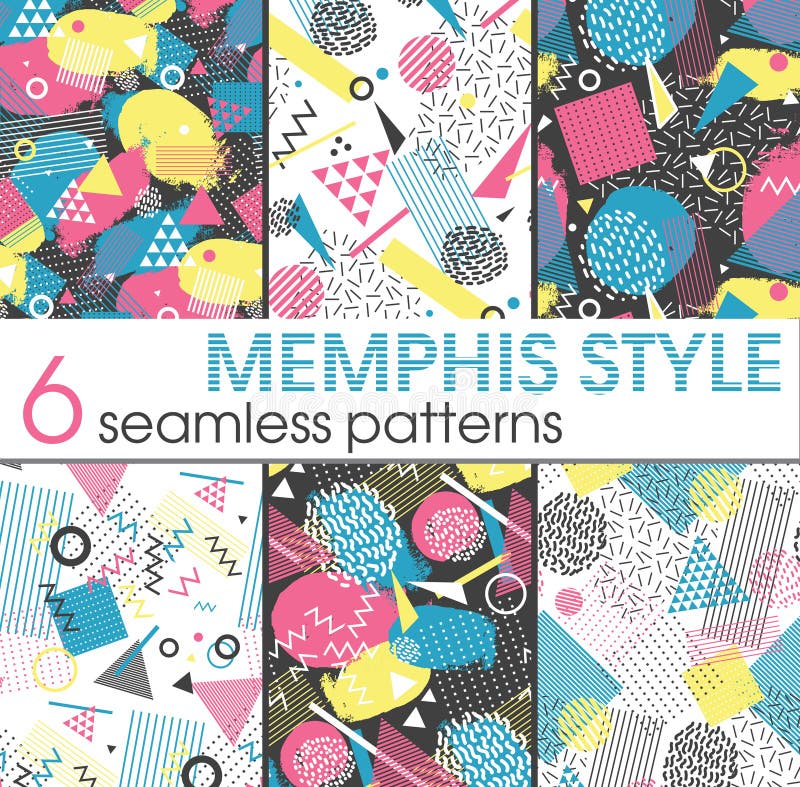 Set of Six Seamless Patterns in Memphis Style Stock Vector ...
