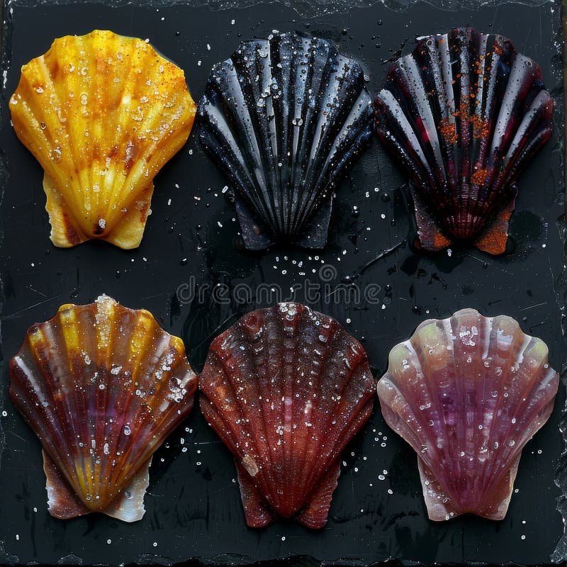 Vivid Colorful Seashells Isolated on Black Background Stock Image ...