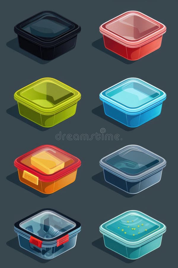 Set of Six Square Containers, Each with a Different Color Stock Image ...