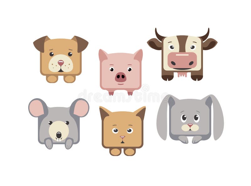 Square Animals Set Cartoon Illustration Stock Vector - Illustration of ...