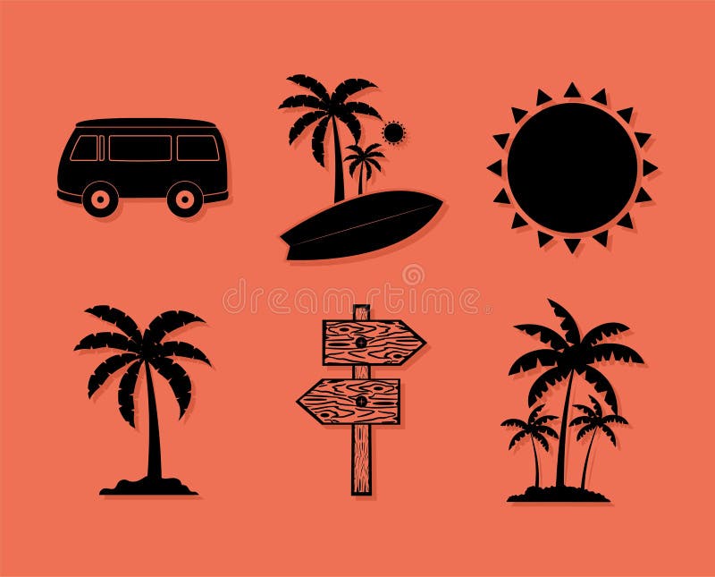Six surf icons stock vector. Illustration of surfboard - 242700153