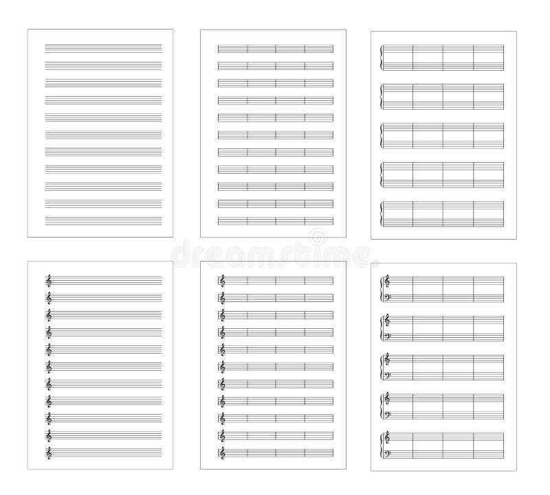 Set of Six Types Music Note Staves, A4 Sheets Stock Vector ...