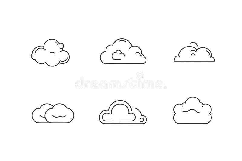 Six Cute Cloud Line Art Icons Weather, Nature, Cartoon, Doodle ...
