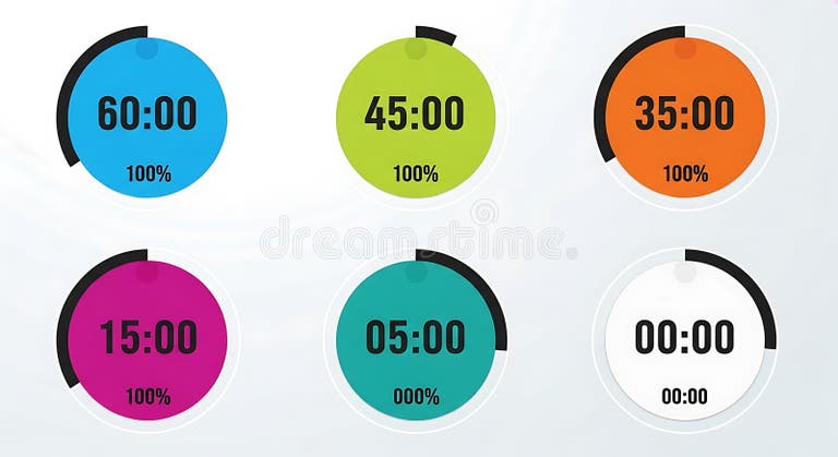 Colorful Circular Progress Indicators with Time and Percentage Stock Illustration - Illustration ...
