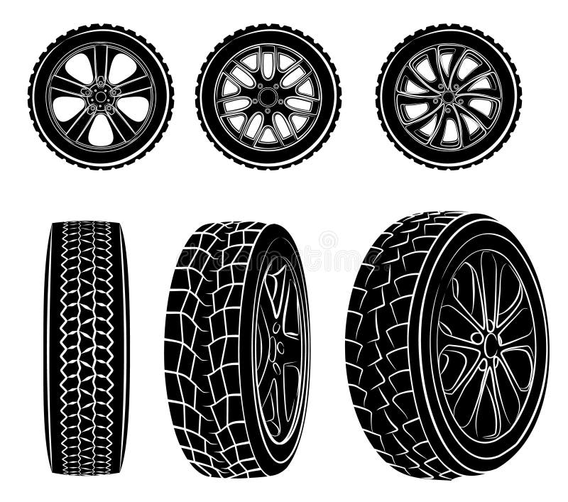 Set of six wheels stock vector. Illustration of background - 89447240