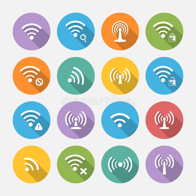 Set of Sixteen Different Flat Vector Wi-fi and Wireless Icons Stock ...