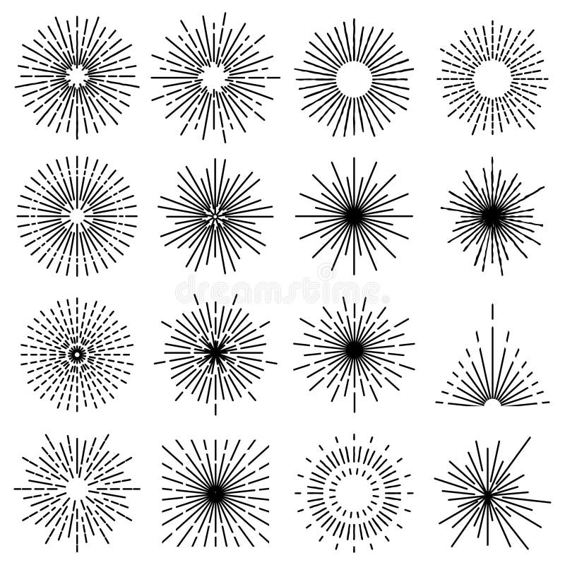 Simple Ray Set. Hand Drawn Geometry Gold Burst Sun Star Rays Vector ...