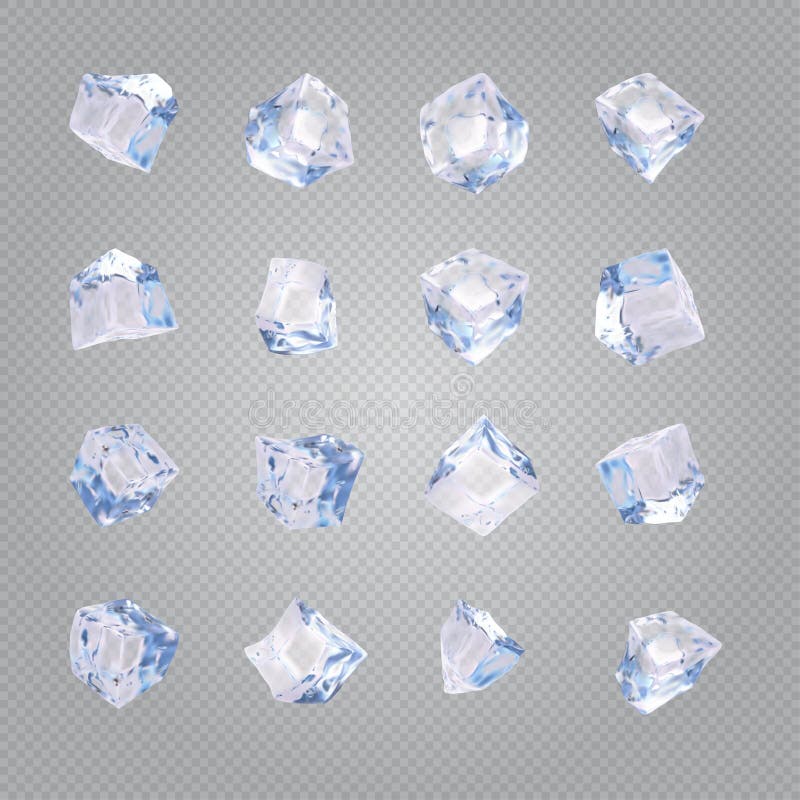 Set of Sixteen Transparent Ice Cubes Stock Vector - Illustration of ...