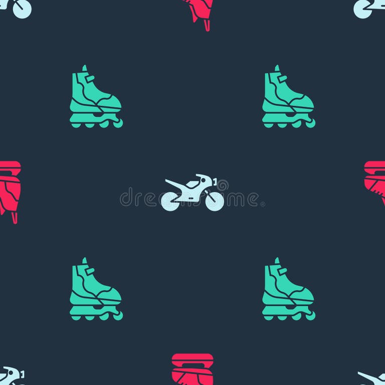 Set Skates, Motorcycle and Roller Skate on Seamless Pattern. Vector ...