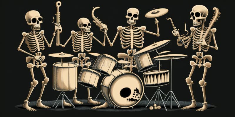 Set of Skeleton Playing Drums and Instruments. Generative AI ...