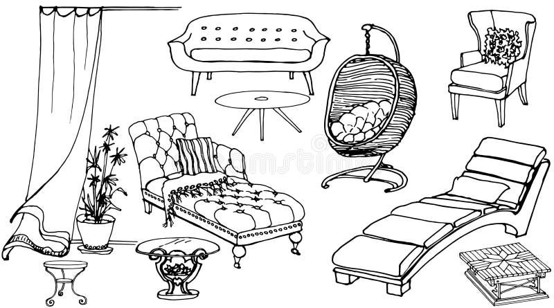 Set Sketch of Furniture for the Rest Stock Vector - Illustration of ...