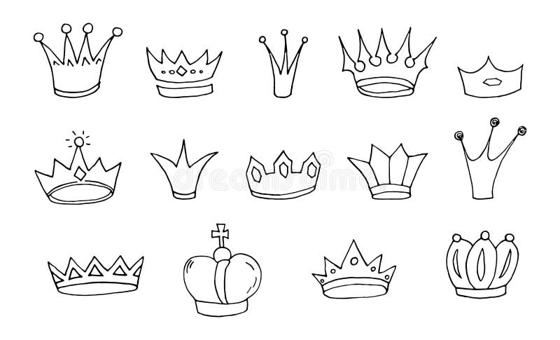 Set of Sketch Hand Drawn Crowns. Stock Vector - Illustration of luxury ...