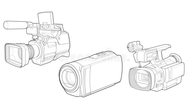 Set of Sketch a Video Camera on a White Backgroundra. Video Camera ...