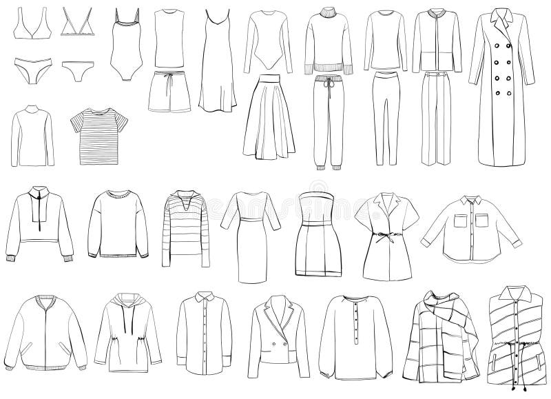 Set of Sketch Womens Clothing Stock Vector - Illustration of apparel ...