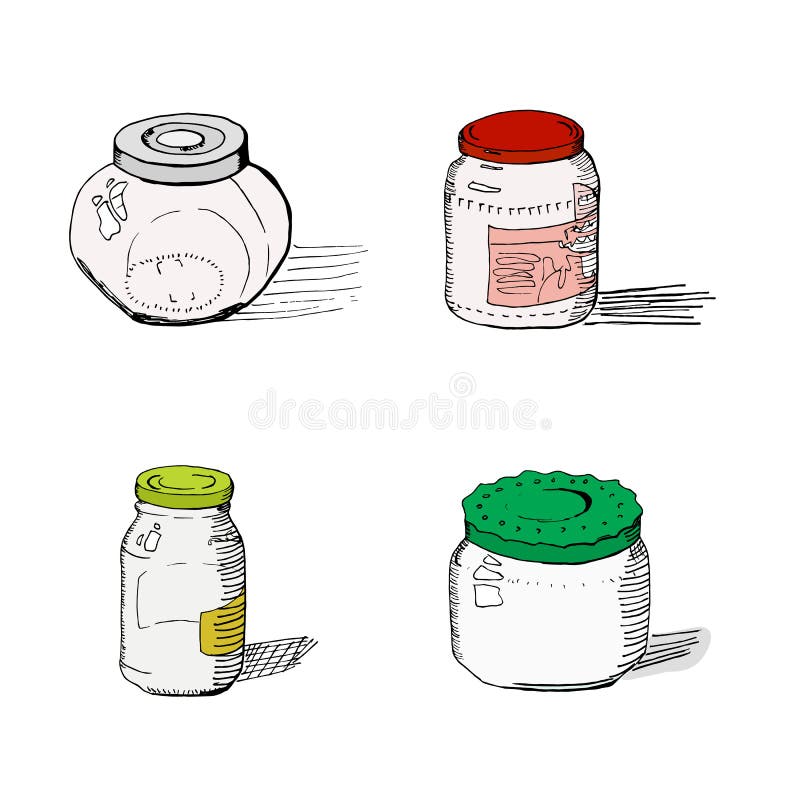 Set of Sketches of Closed Empty Glass Jars Vector Illustration Stock ...