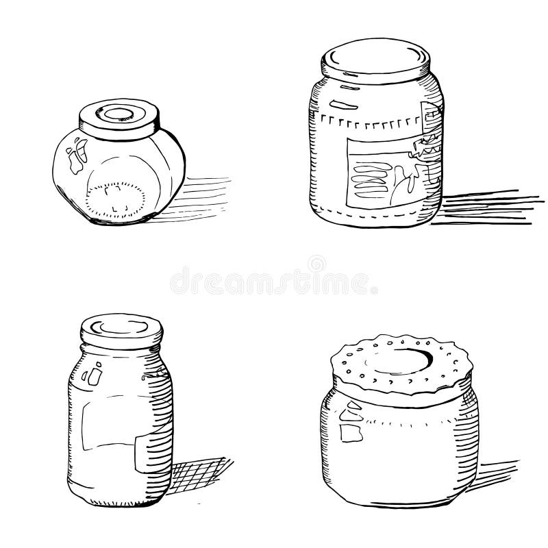 Set of Sketches of Closed Glass Jars Stock Illustration - Illustration ...