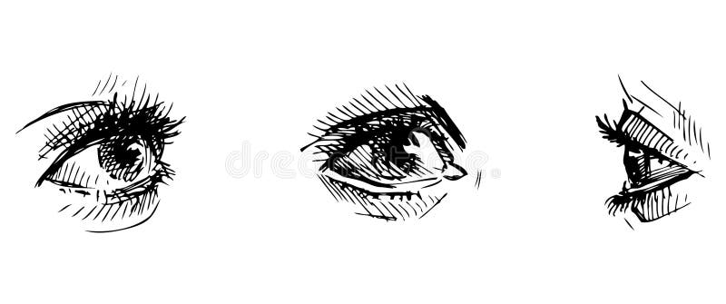 Set of Sketches Different Human Eyes, Vector Hand Drawing Isolated on ...