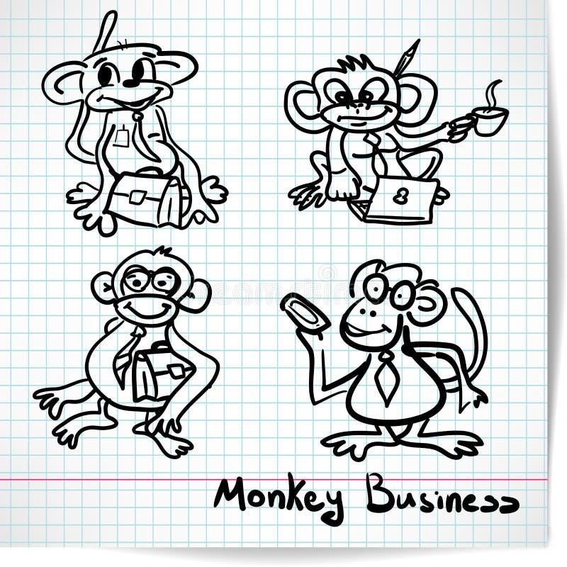 Set of Sketches Monkey Business on a Checkered Paper Stock Illustration ...