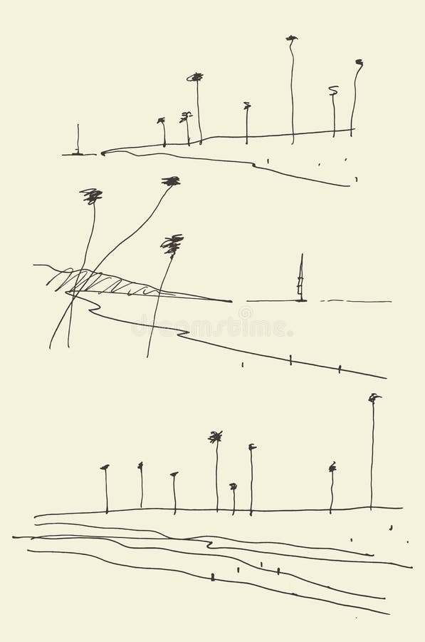 Set Sketches Seaside View Beach Vector Sketch. Stock Vector ...