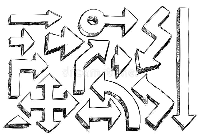 Set of Sketchy Hatched Arrows Doodles Stock Vector - Illustration of ...