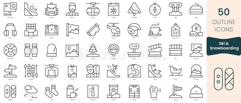 Set of Ski and Snowboarding Icons. Thin Linear Style Icons Pack Stock ...