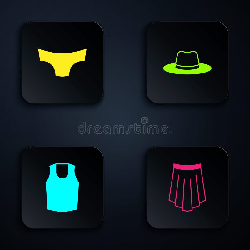 Set Skirt, Men Underpants, Undershirt and Man Hat. Black Square Button ...