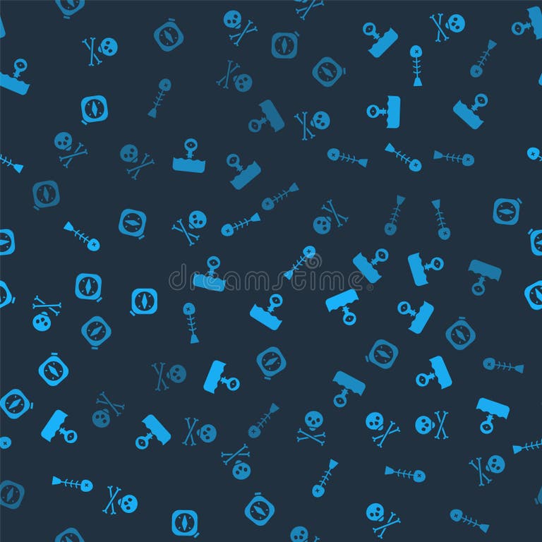 Set Skull on Crossbones, Periscope, Dead Fish and Compass on Seamless ...